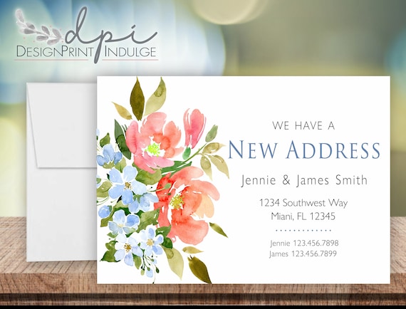 New Address Moving Announcement Cards Floral Personalized - Etsy