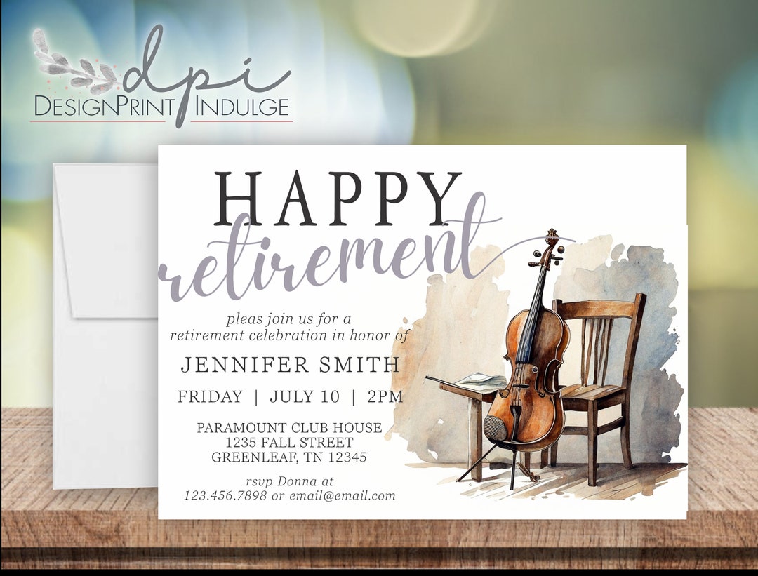 Retirement Music Violin Party Invitation, Personalized Violin ...