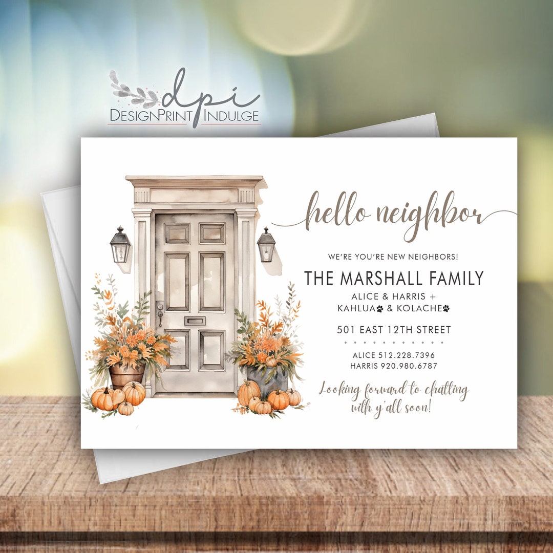 Hello New Neighbor Introduction Cards, Fall New to the Neighborhood ...