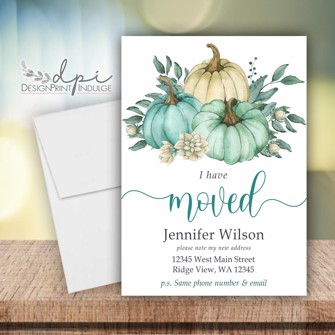 Pumpkins I've Moved Change of Address Cards, Printed Teal Pumpkins I've ...