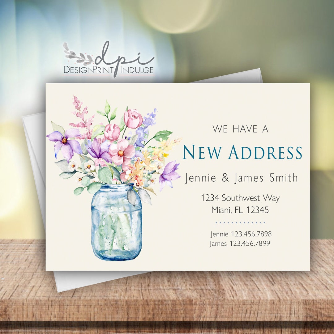 New Address Announcement Card, Wild Flower Change of Address Card, We ...
