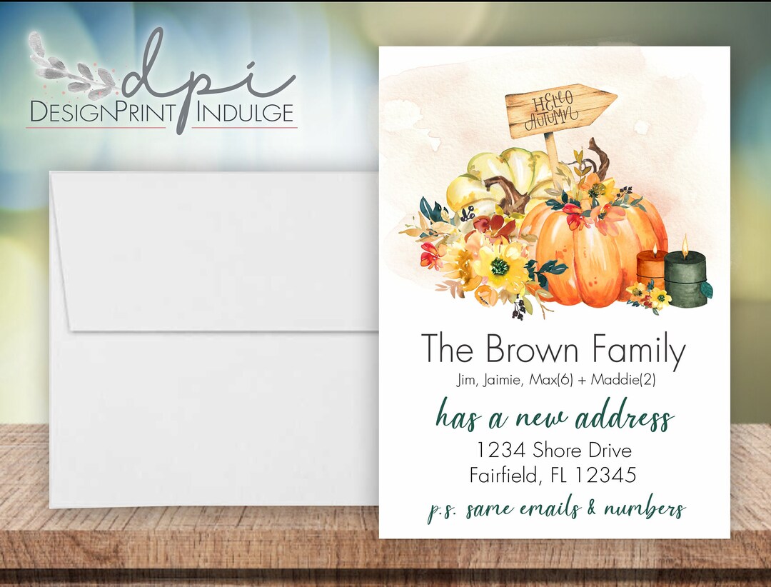 Autumn Pumpkins We've or I've Moved Change of Address Cards, Printed ...