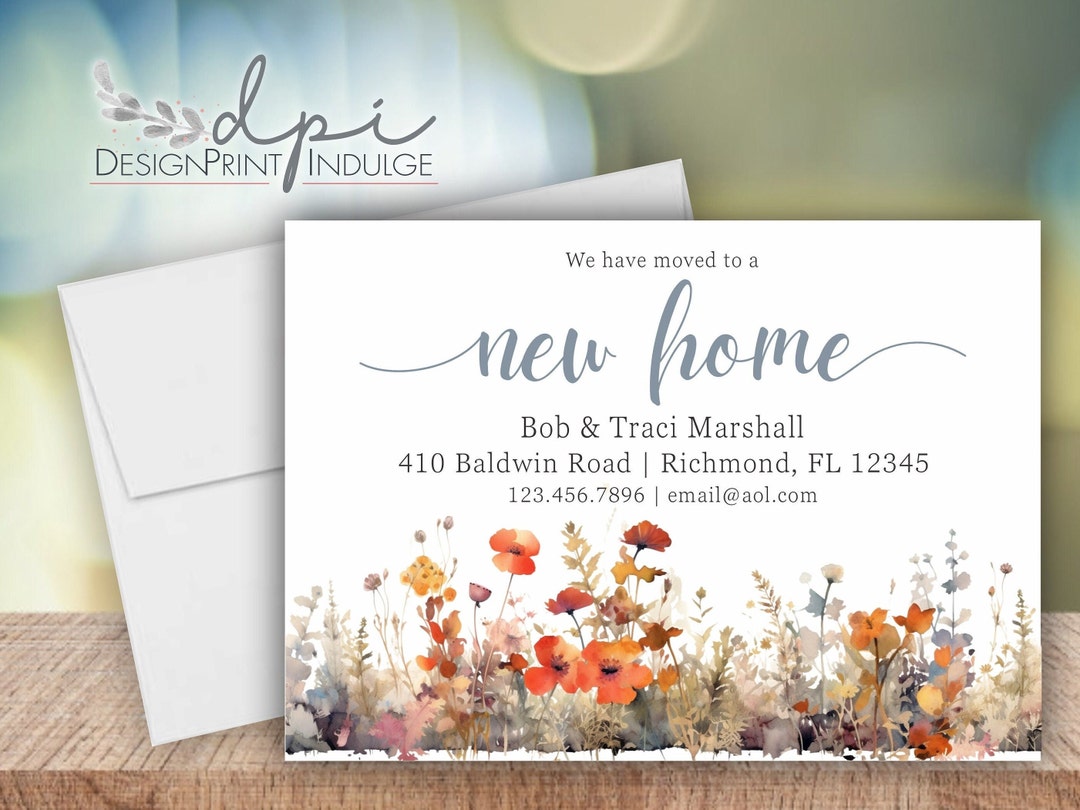 New Address Fall Card, New Home Moving Announcements, Floral Change of ...