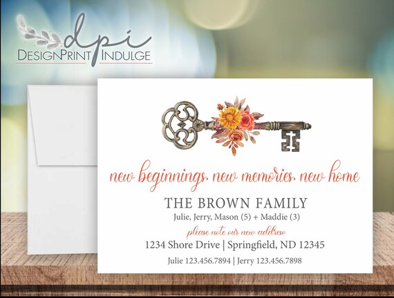 New Address Announcement Card Printed With Key Personalized - Etsy