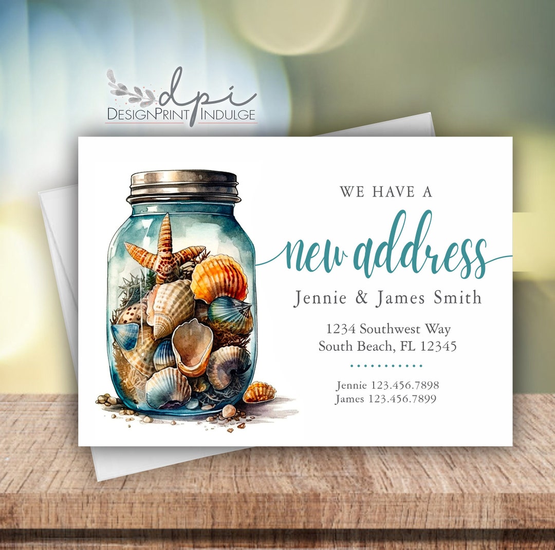 New Address With Ocean Seashells Moving Announcement Cards, Sea Shells ...