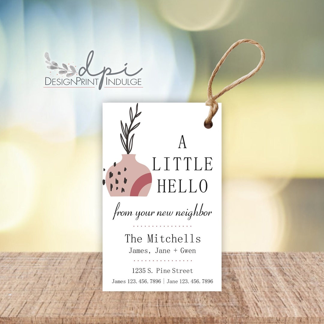 Hello New Neighbor Tags, Printed Personalized Introduction to the ...