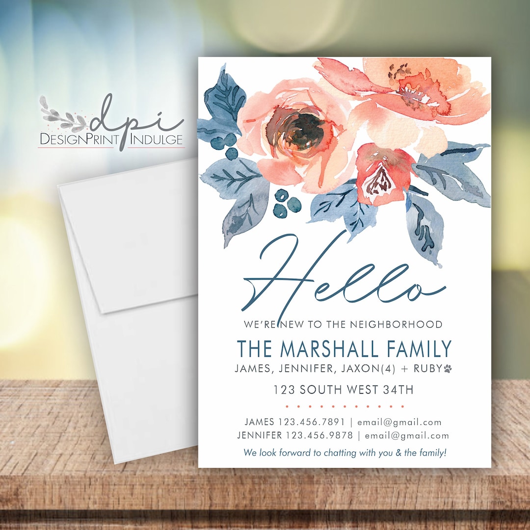 New Neighbor Introduction Card, New to the Neighborhood Announcement ...