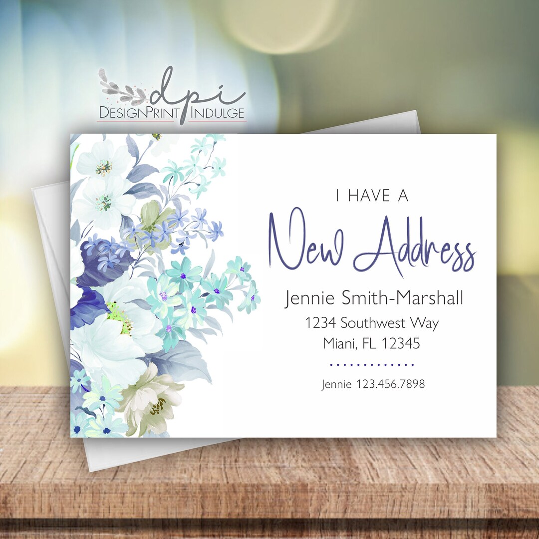 Blue Floral I Have a New Address Announcement Cards, Change of Address ...