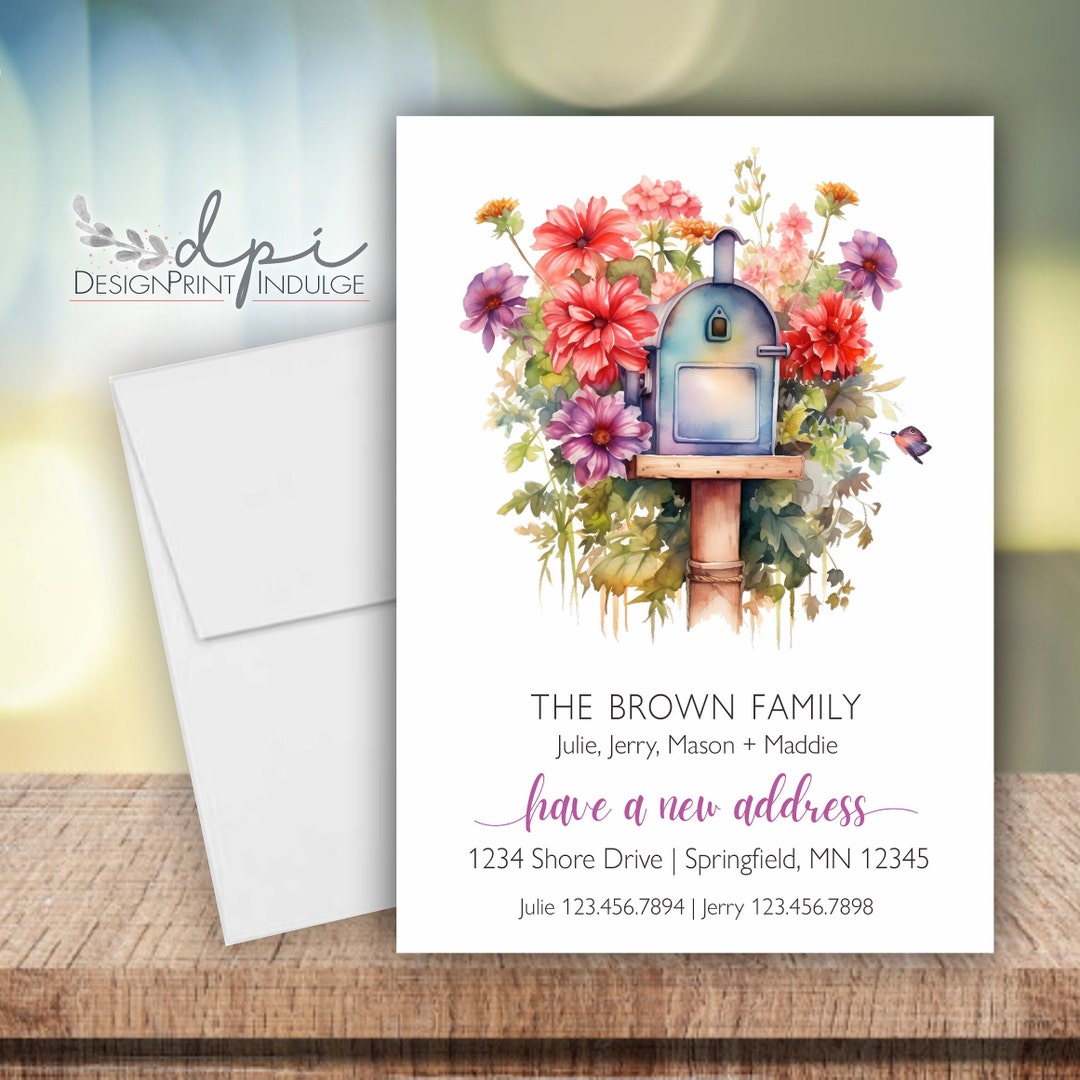 New Change of Address Announcement Cards, Floral Mailbox Personalized ...