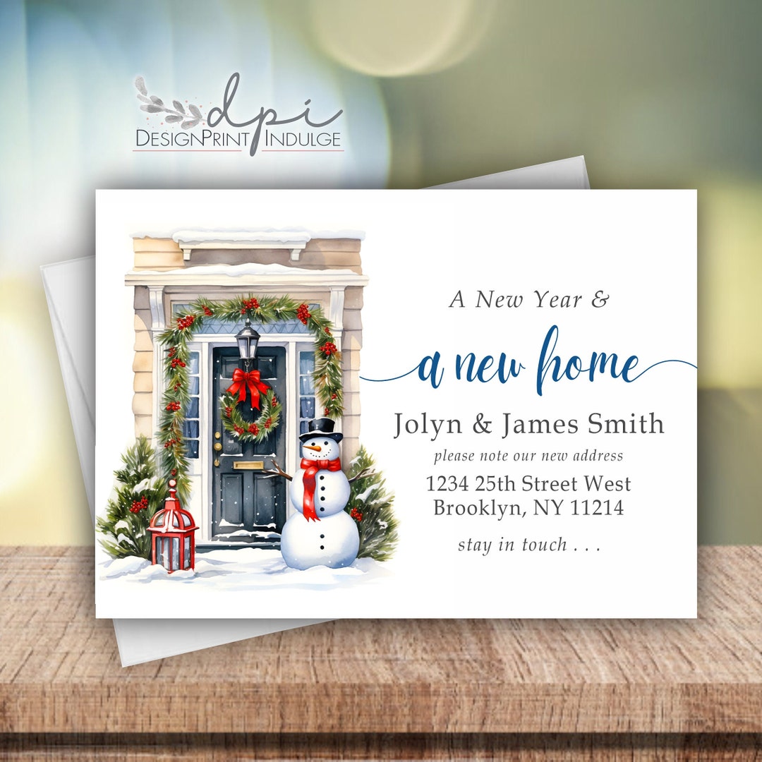 New Year New Home Moving Card, Change of Address, Snowman Moving Cards ...