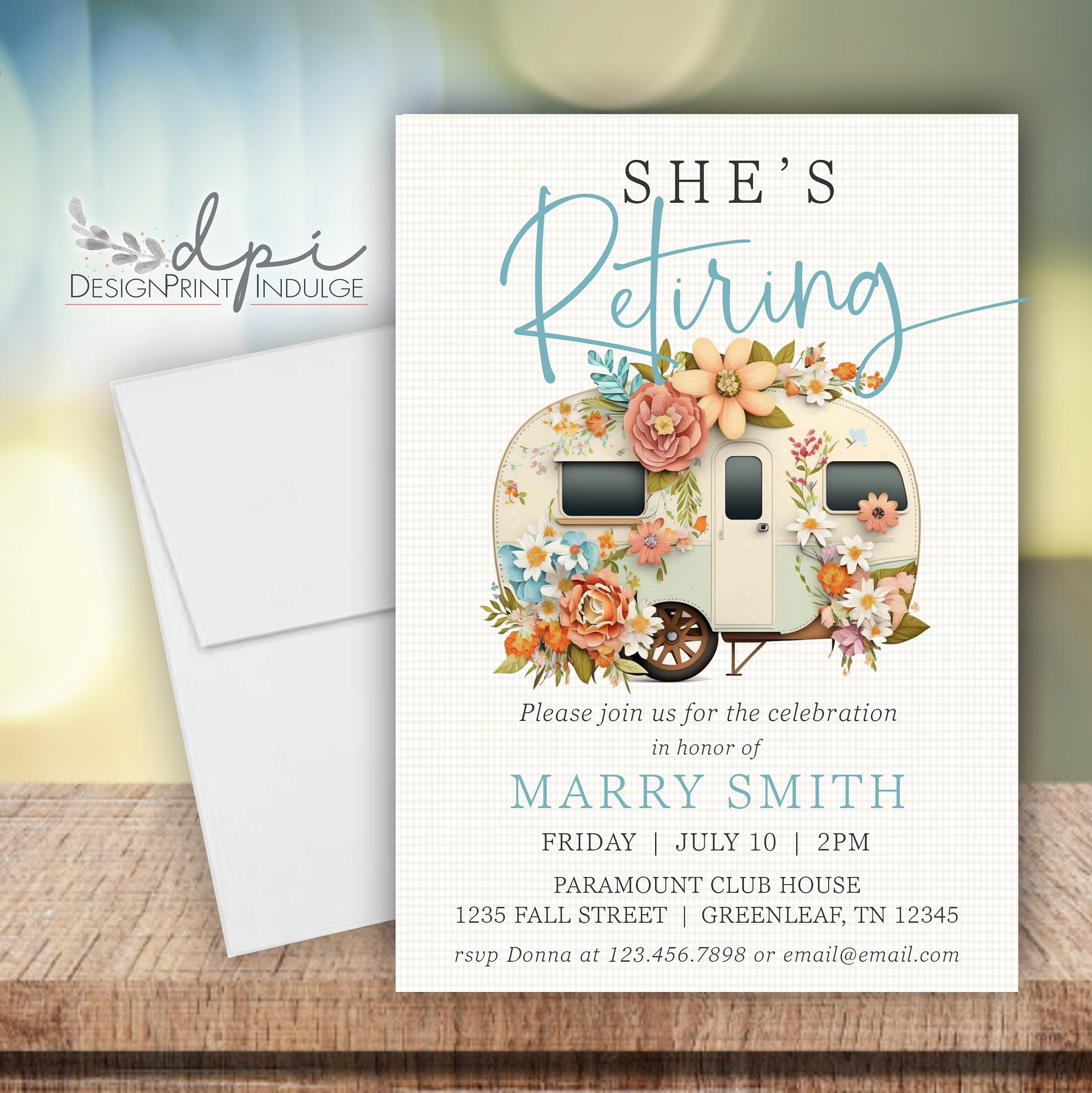 Floral Camper Retirement Invitation: Custom Wording, Printed or Digital ...