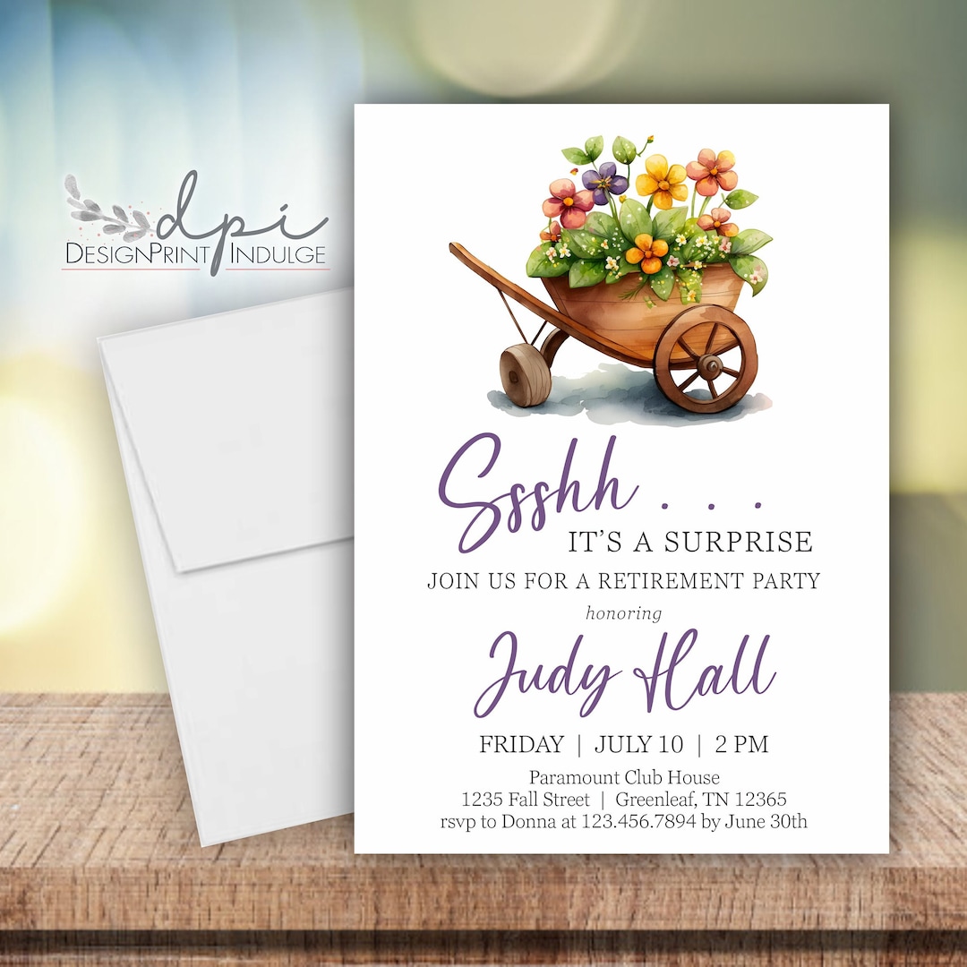 Garden Flower Retirement Party Invitation, Suprise Retirement Party ...