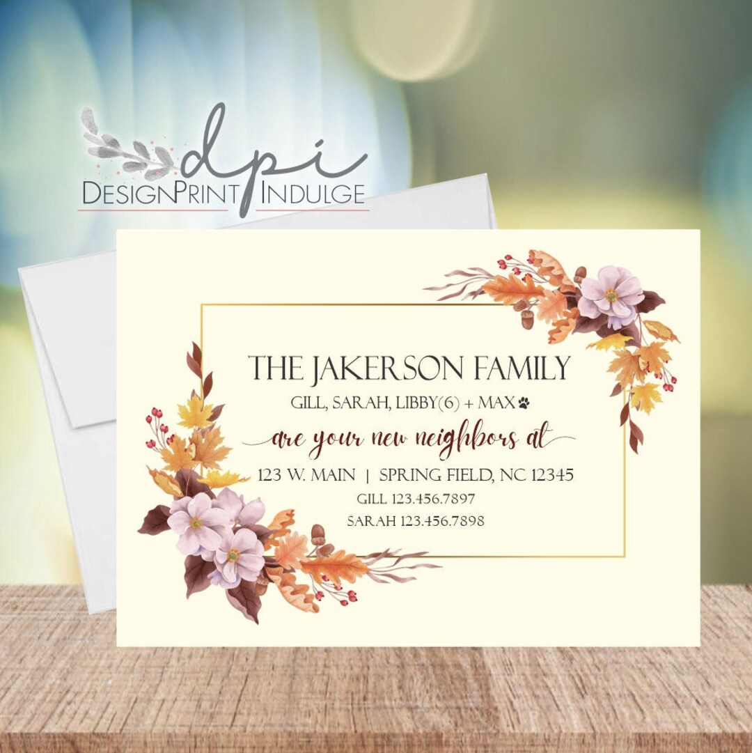 Fall Hello New Neighbor Introduction Cards, Fall New to the ...