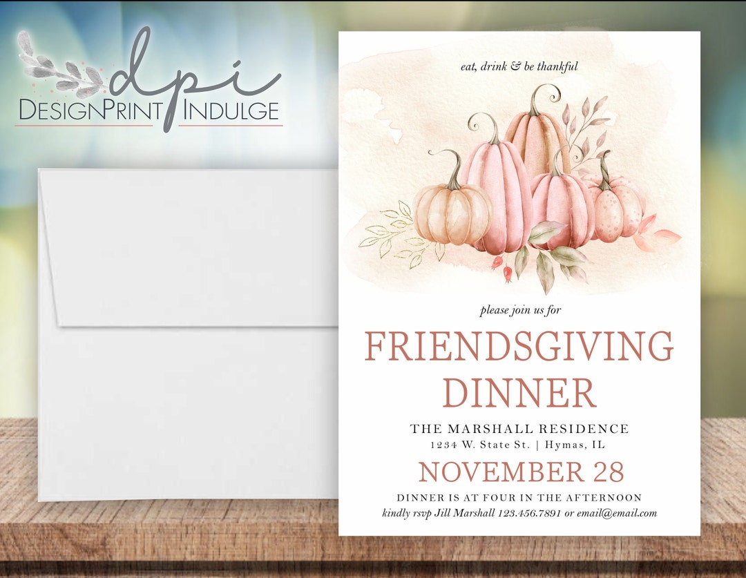 Friendsgiving Dinner Invitation Card, Pumpkin Floral Friendsgiving ...