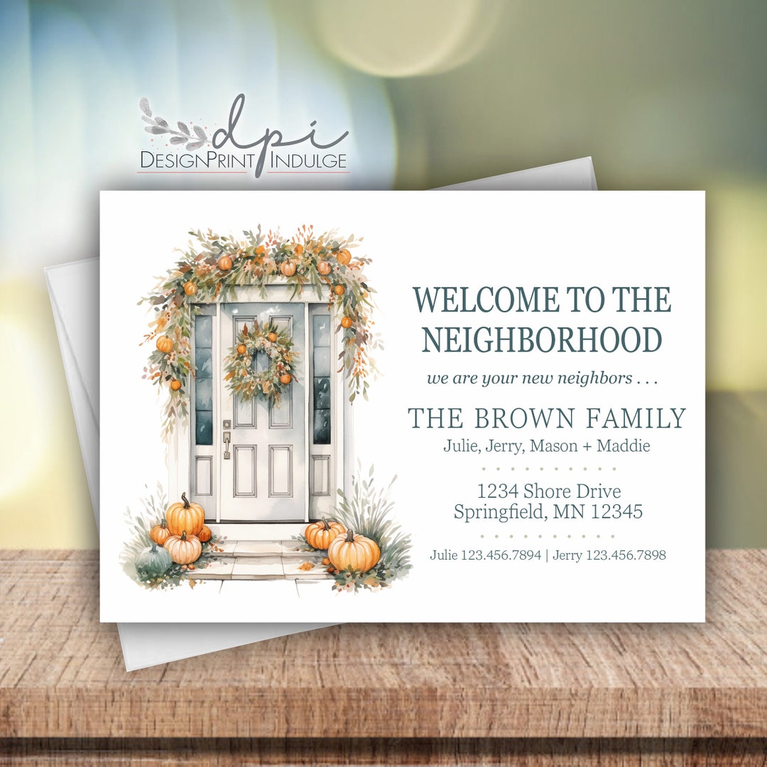 Welcome to the Neighborhood Introduction Cards, Fall New to the ...