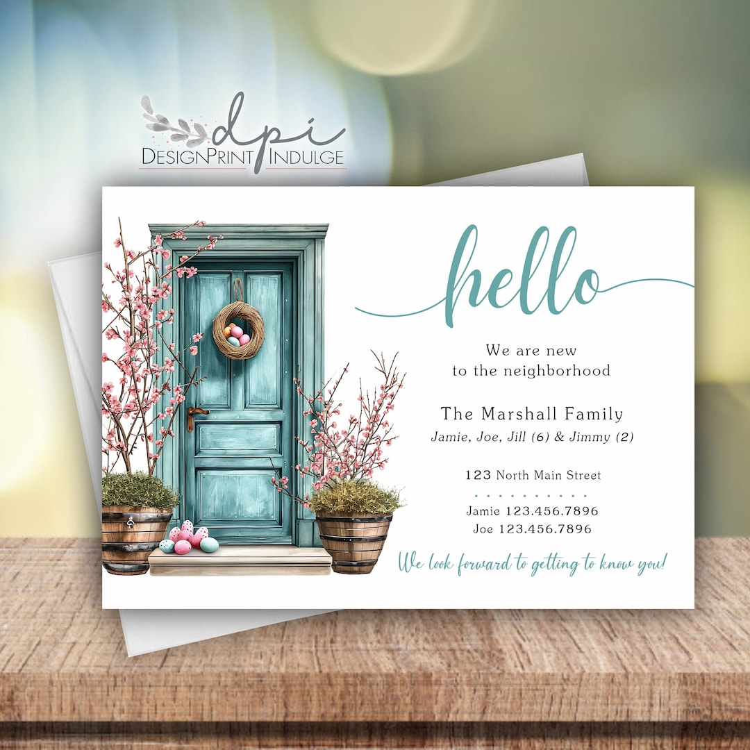 Hello New Neighbor Introduction Cards, Easter New to the Neighborhood ...