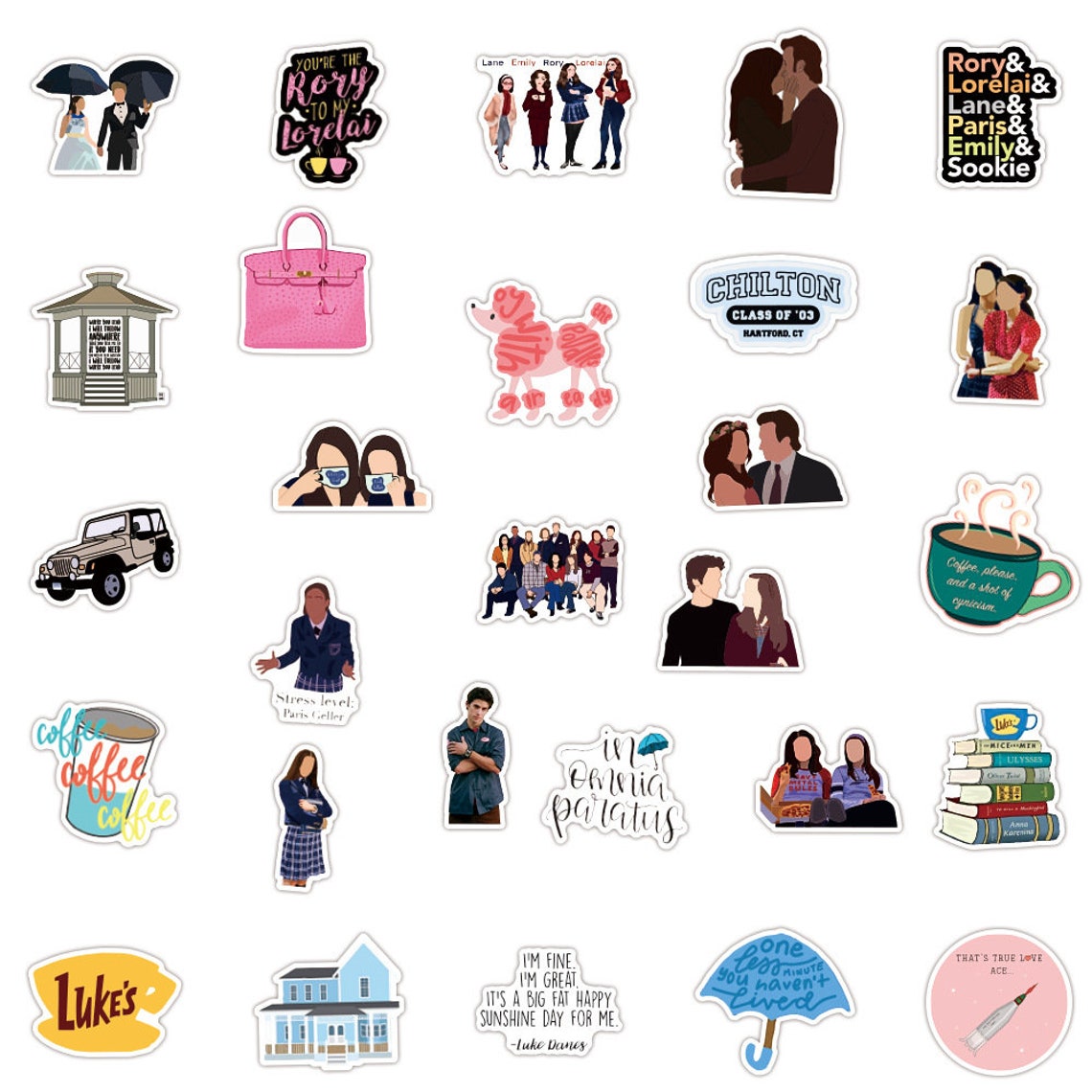 Pack of 25 Vinyl Gilmore Girls Stickers Die Cut Decal Set | Etsy