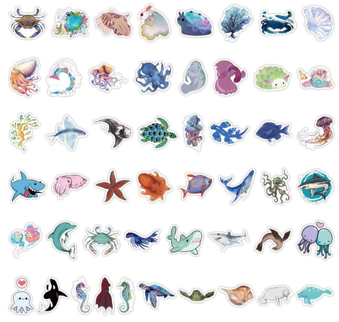 Pack of 25 or 50 Vinyl Marine Life Stickers Die Cut Decal | Etsy