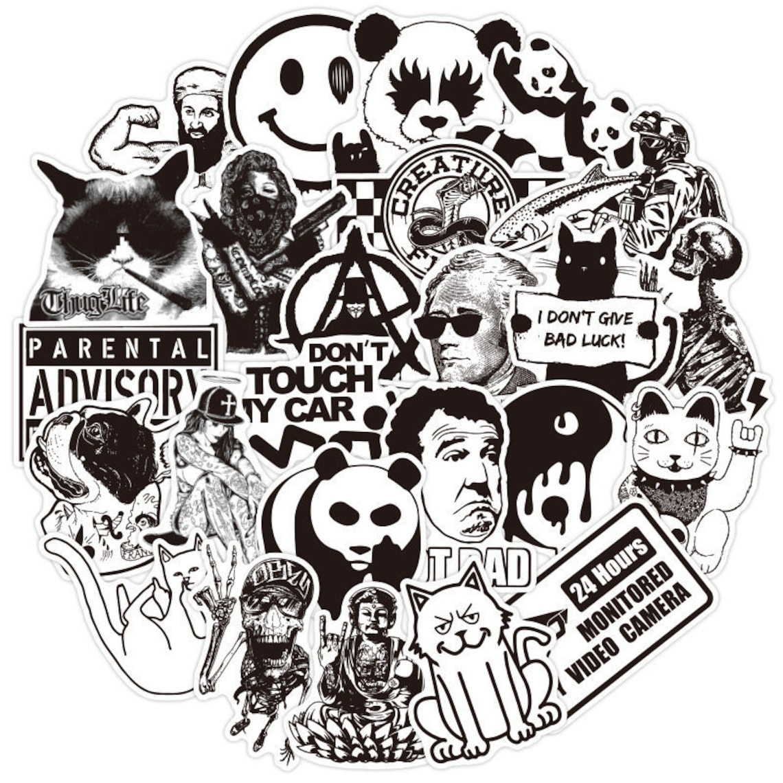 Pack of 25 Vinyl Black White Stickers Die Cut Decal Set | Etsy