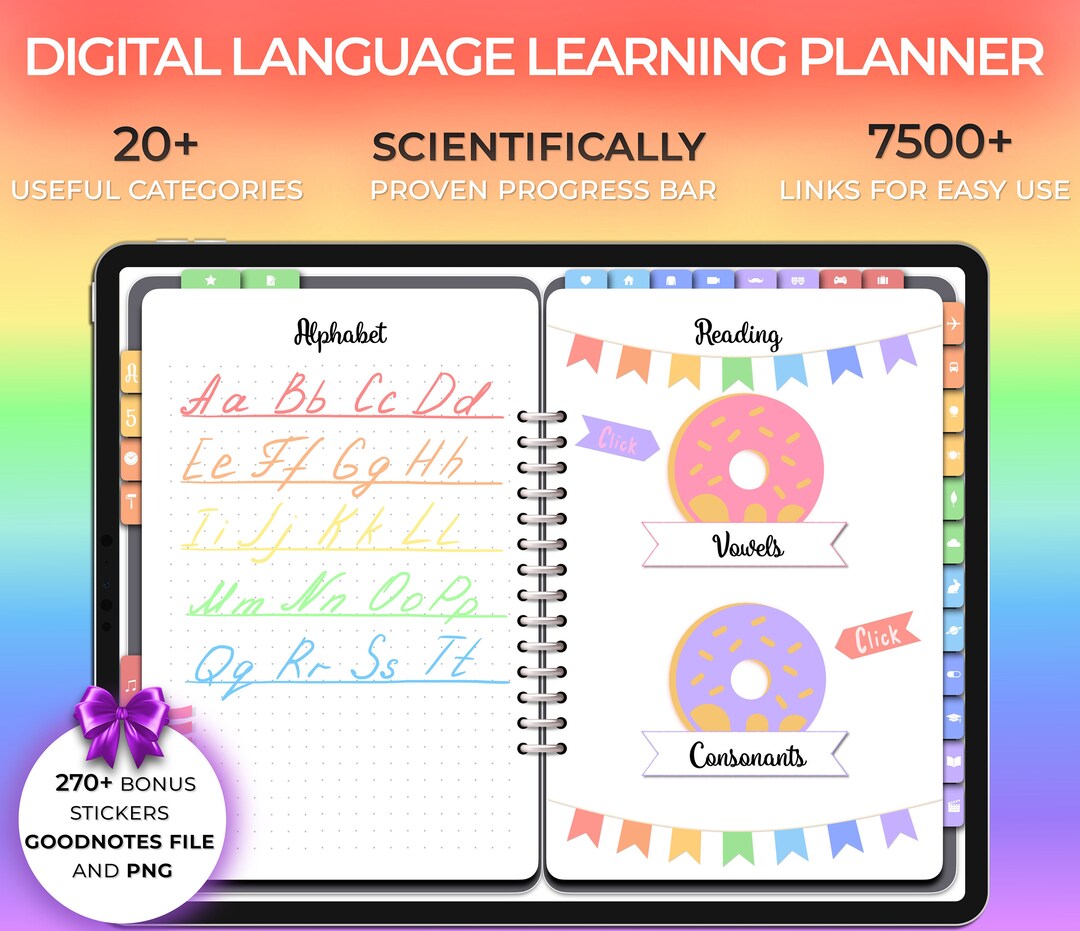 Language Learning Planner, Rainbow Planner, Study Notebook, Digital ...