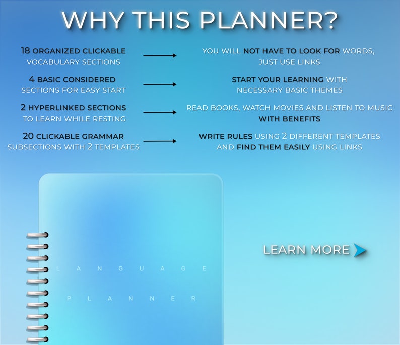 Language Learning Planner, Language Study Notebook, Digital Language ...