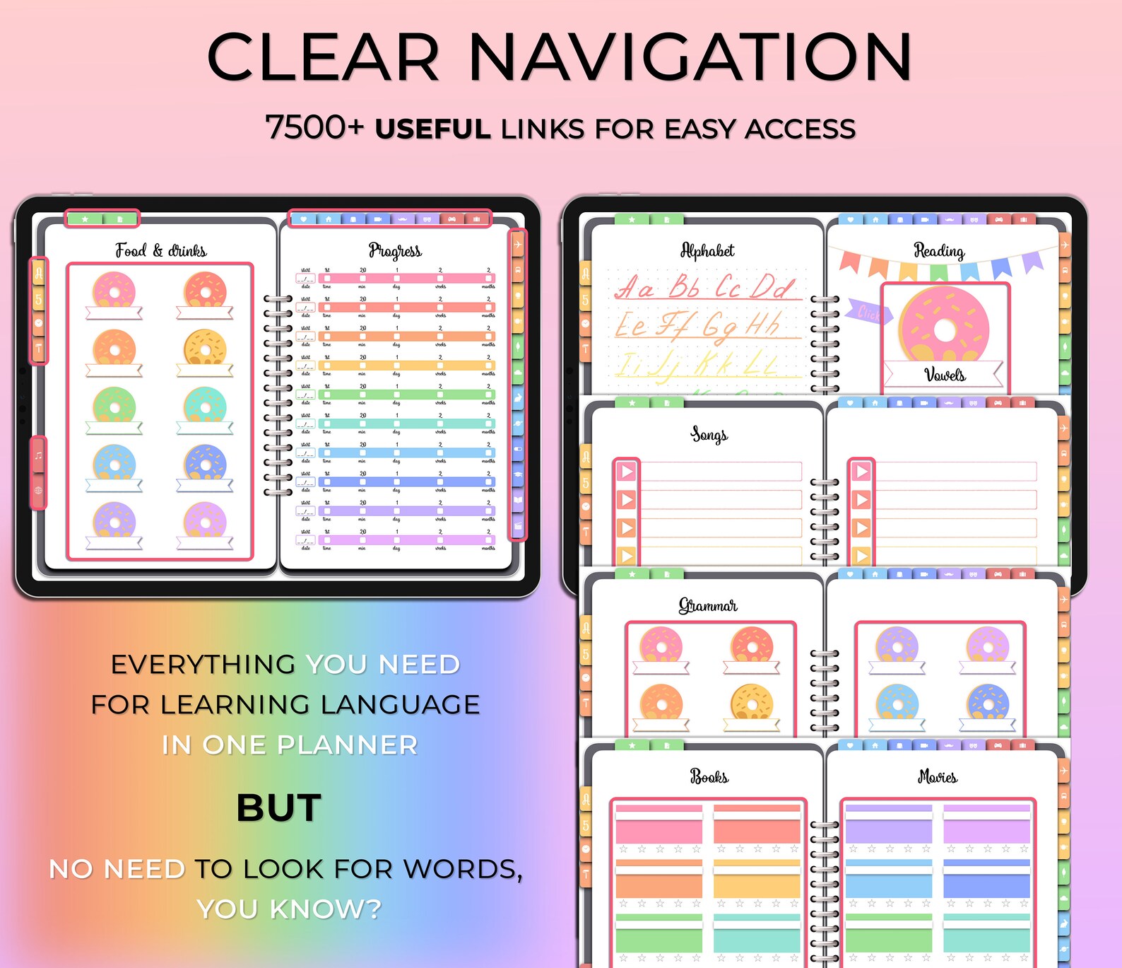 Language Learning Planner, Rainbow Planner, Study Notebook, Digital ...