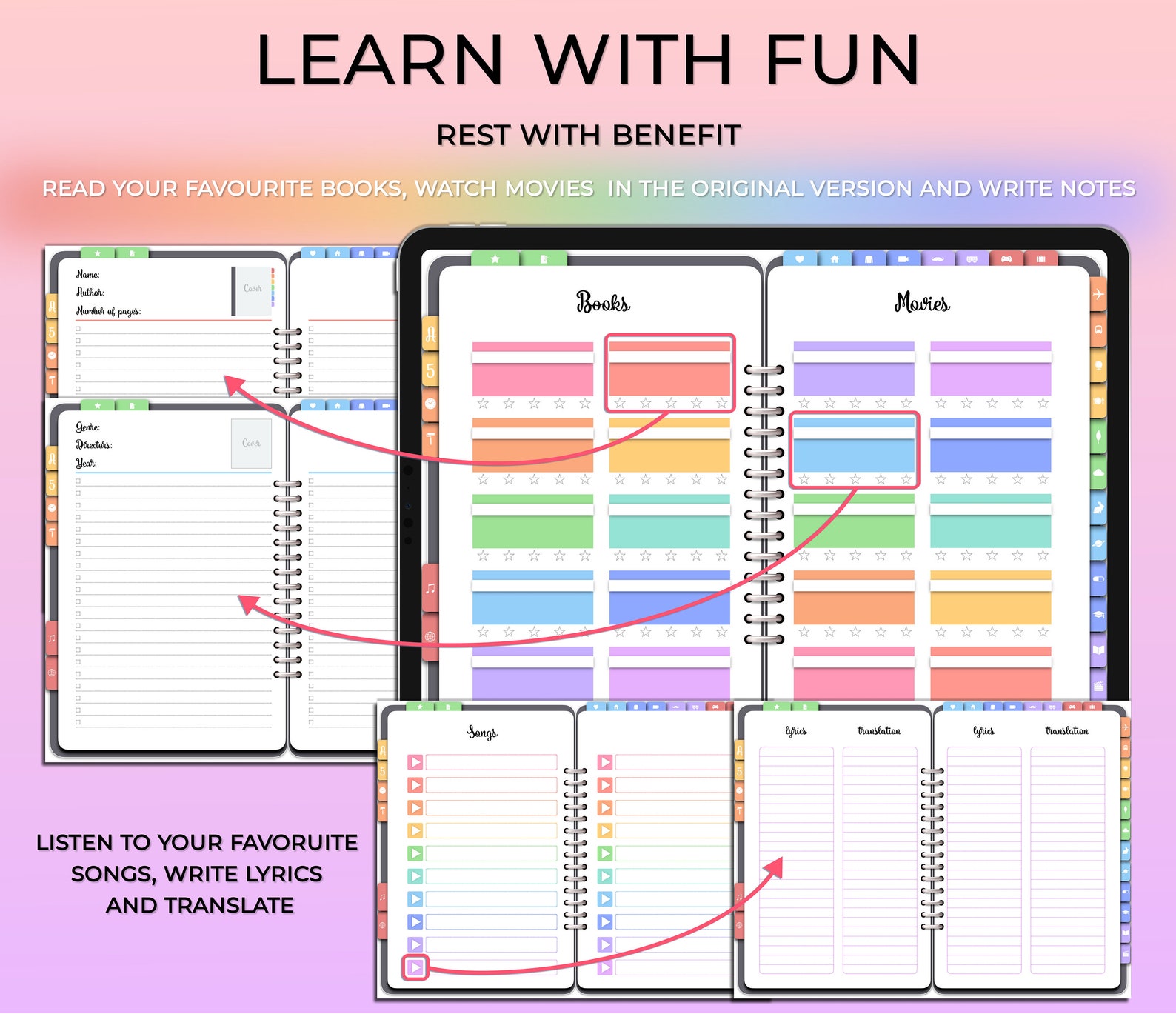 Language Learning Planner, Rainbow Planner, Study Notebook, Digital ...