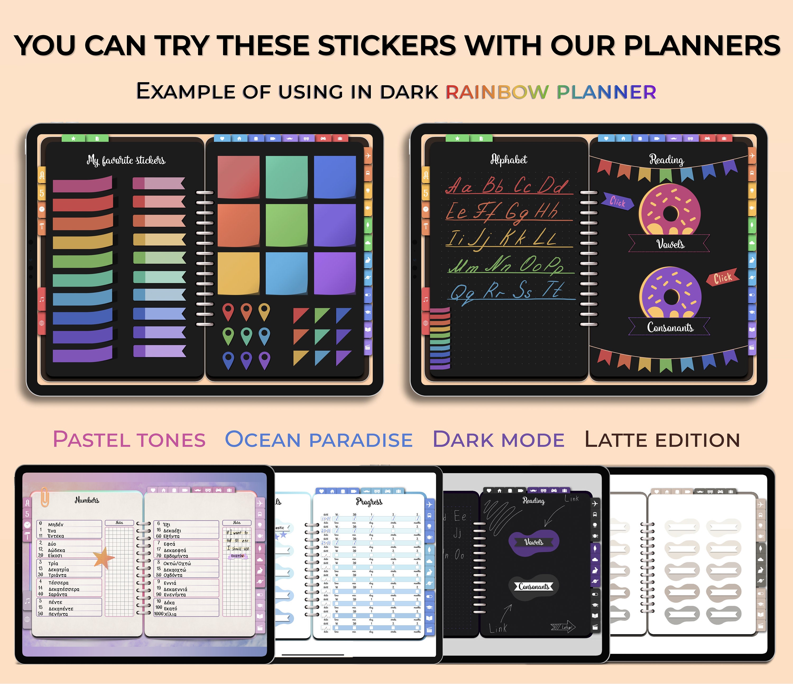 Digital Stickers, Dark Mode Stickers Set, iPad Planner, Goodnotes ...