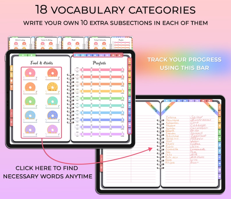 Language Learning Planner, Rainbow Planner, Study Notebook, Digital ...