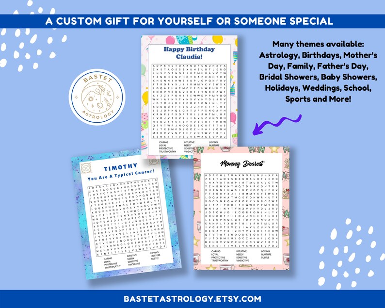 Personalized Word Search Printable PDF | CUSTOM Word Search Game ...