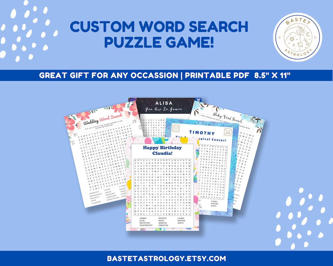 Personalized Word Search Printable PDF | CUSTOM Word Search Game ...