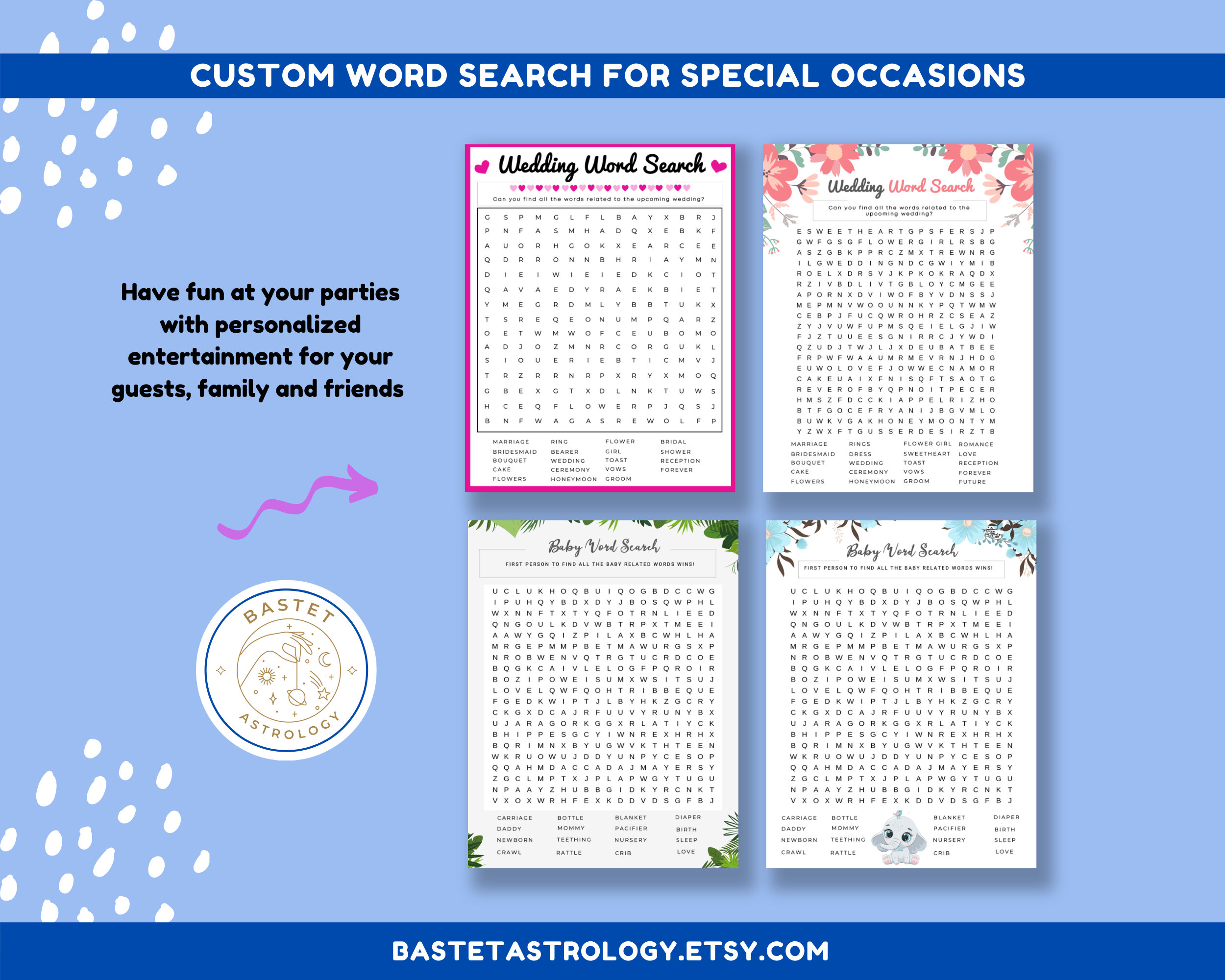 Personalized Word Search Printable PDF | CUSTOM Word Search Game ...