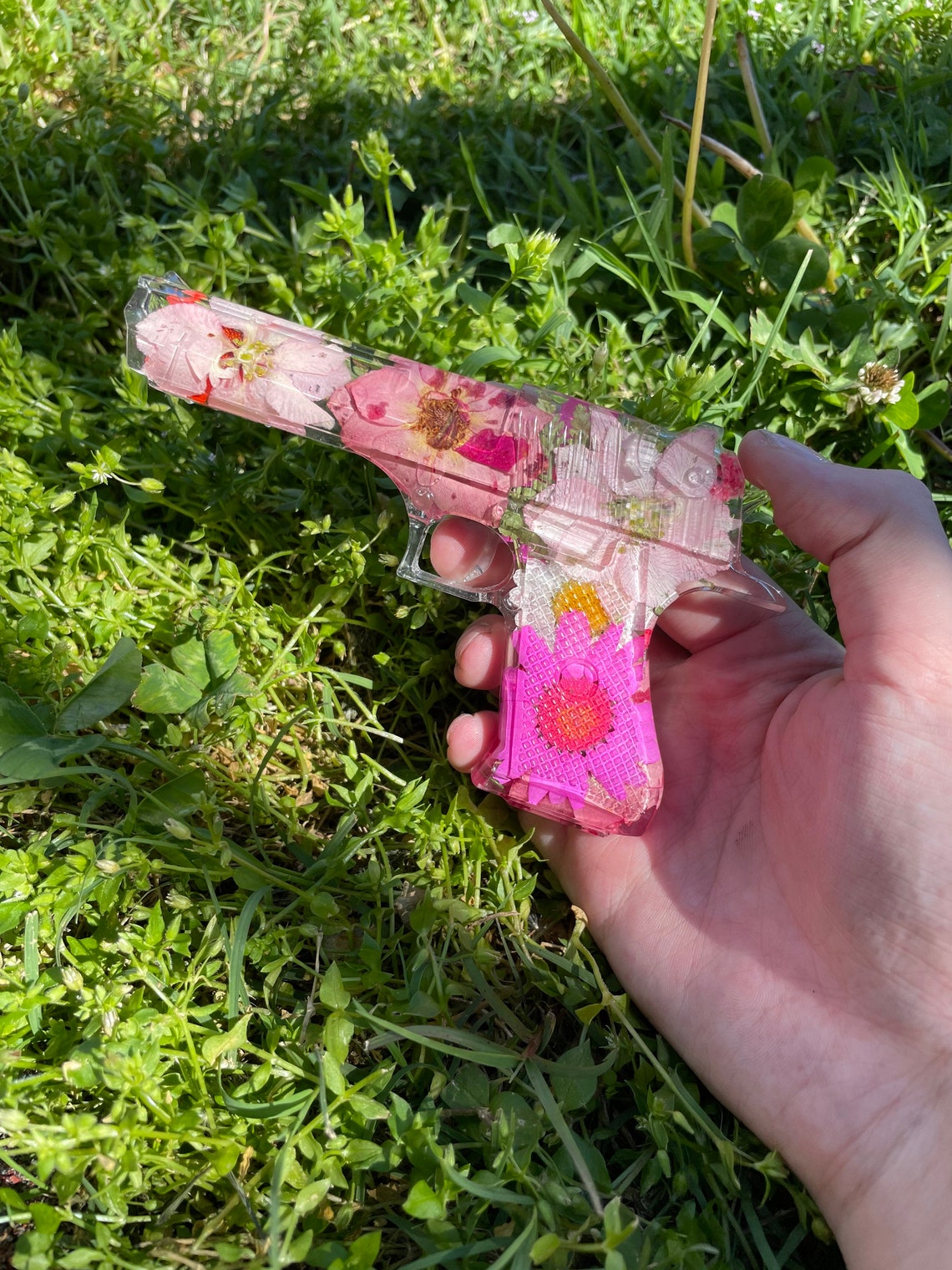 Handmade Resin Art Pink Flower Gun | Etsy