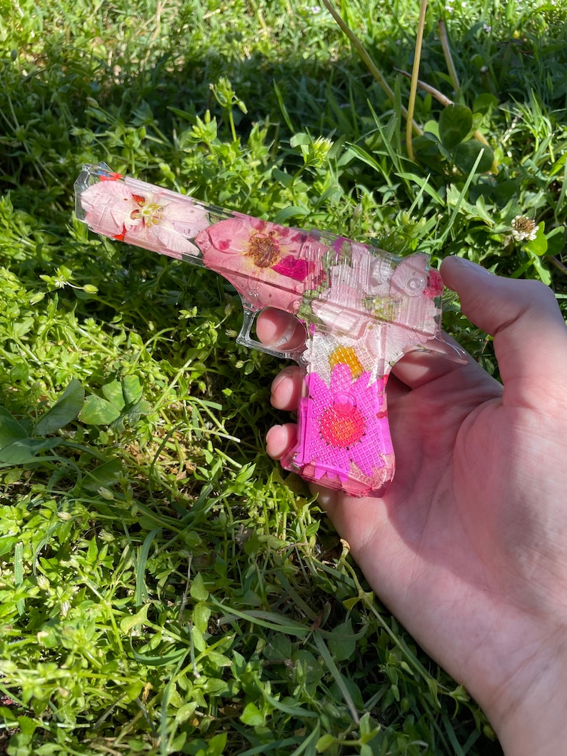 Handmade Resin Art Pink Flower Gun | Etsy