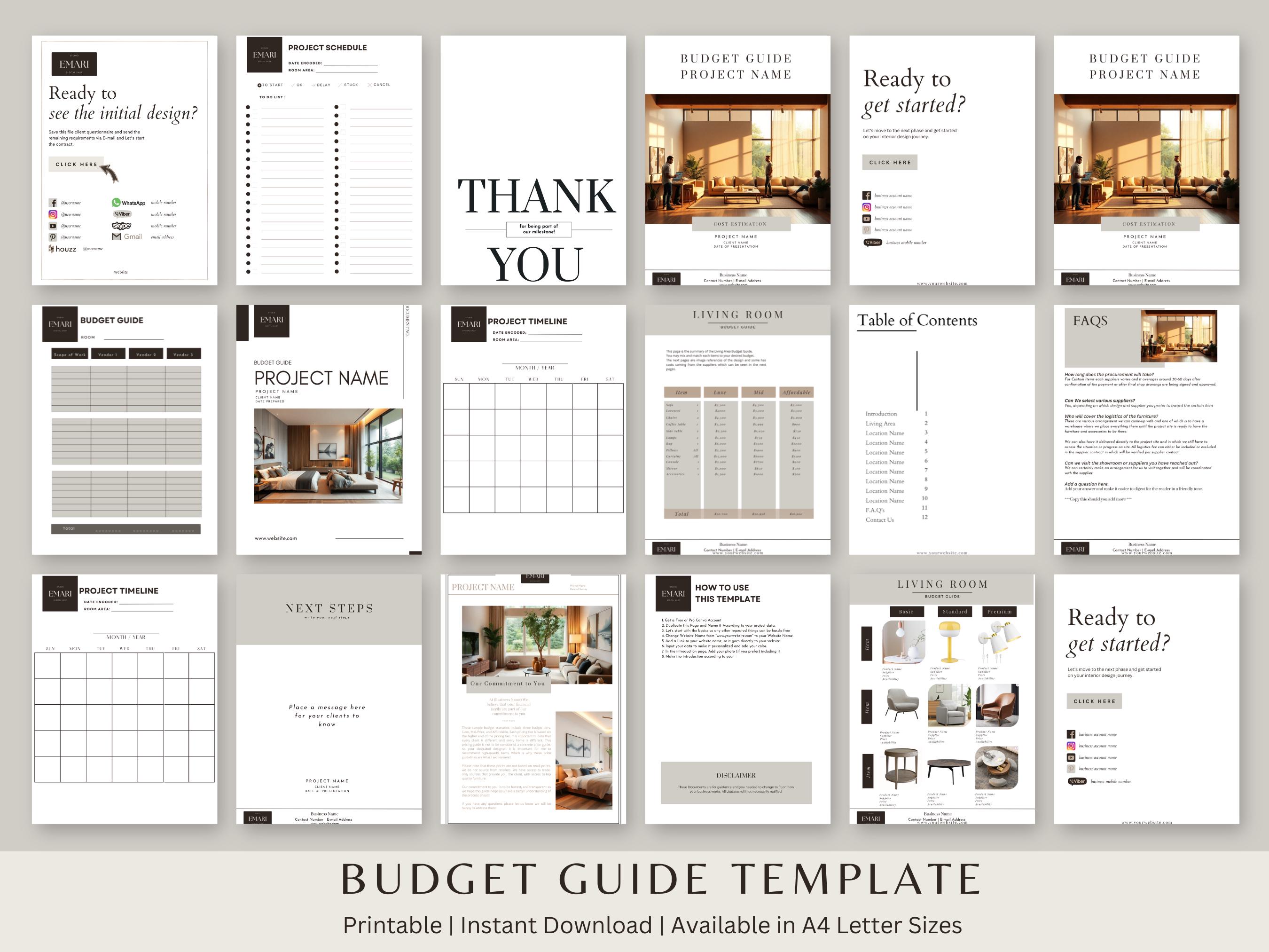 Interior Design Budget Sheet Template | Budget Spreadsheet for Interior ...