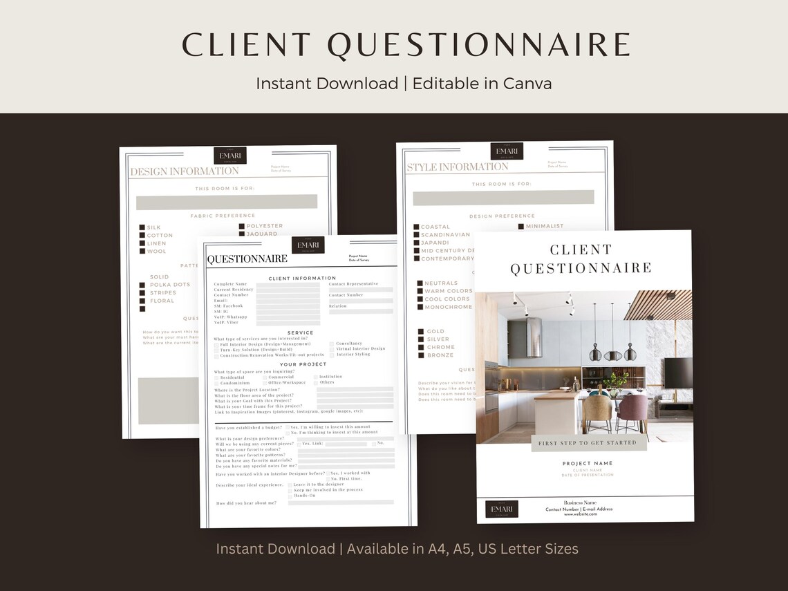 Onboarding Interior Design Client Style Questionnaire Architecture and ...