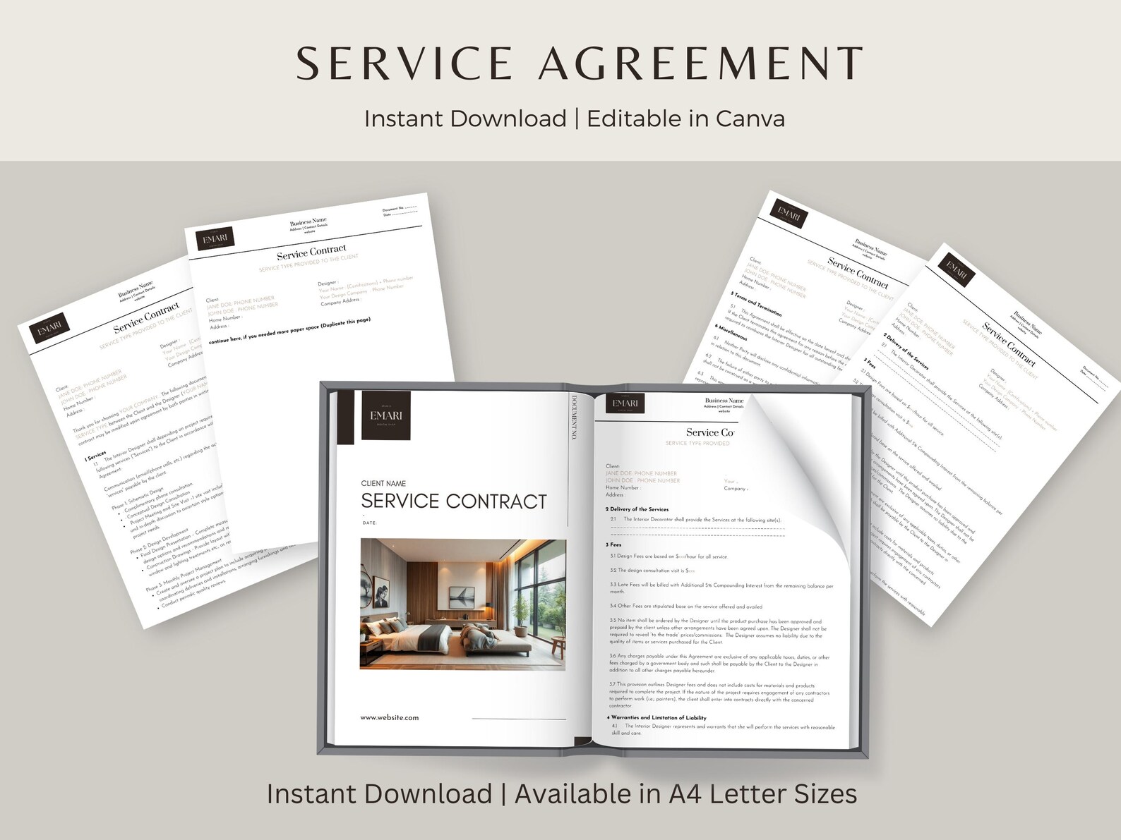 Interior Design Contract Template | Service Contract | Minimalist ...