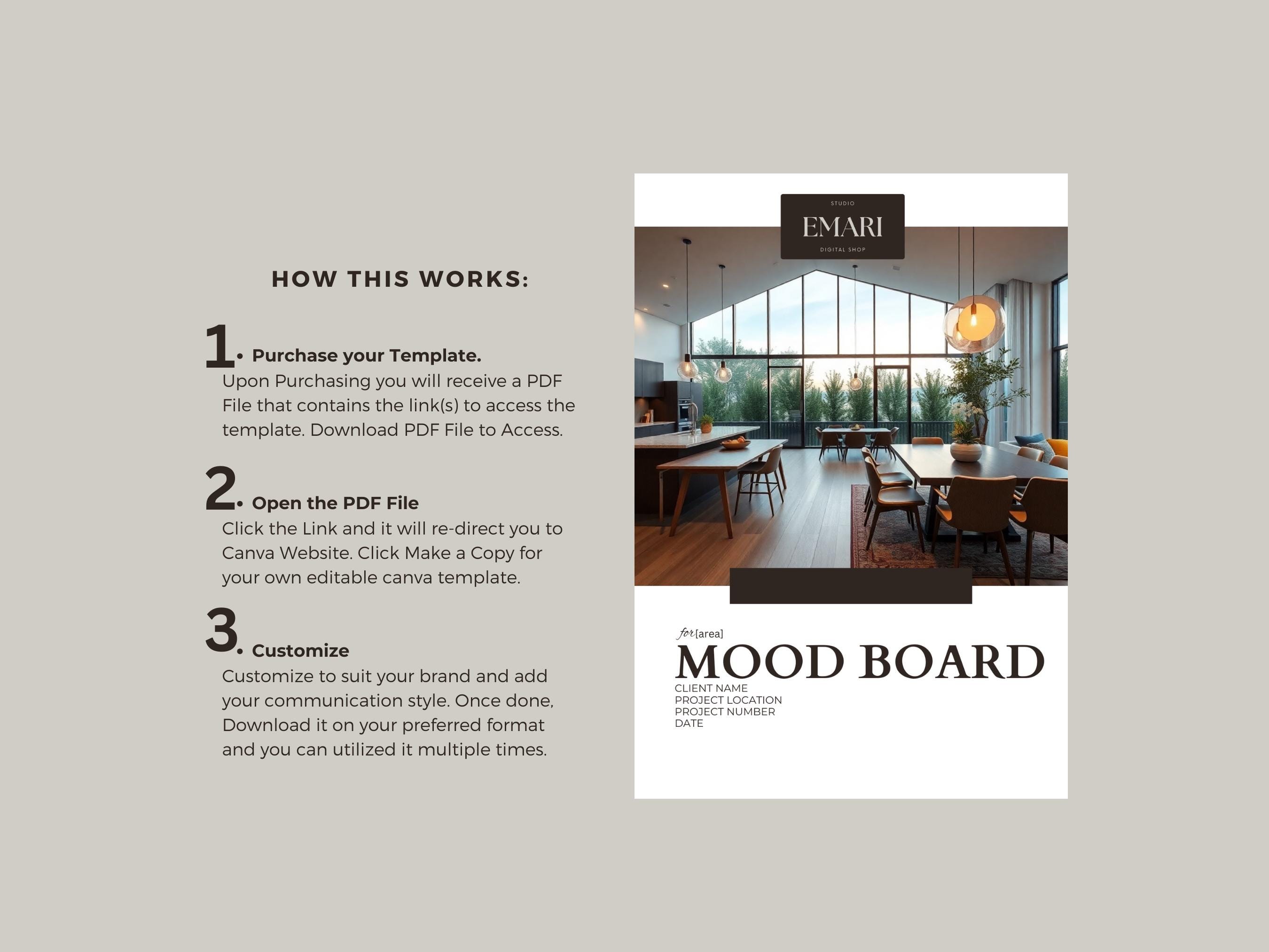 Professional Mood Board Template | Interior Design Presentation - Etsy