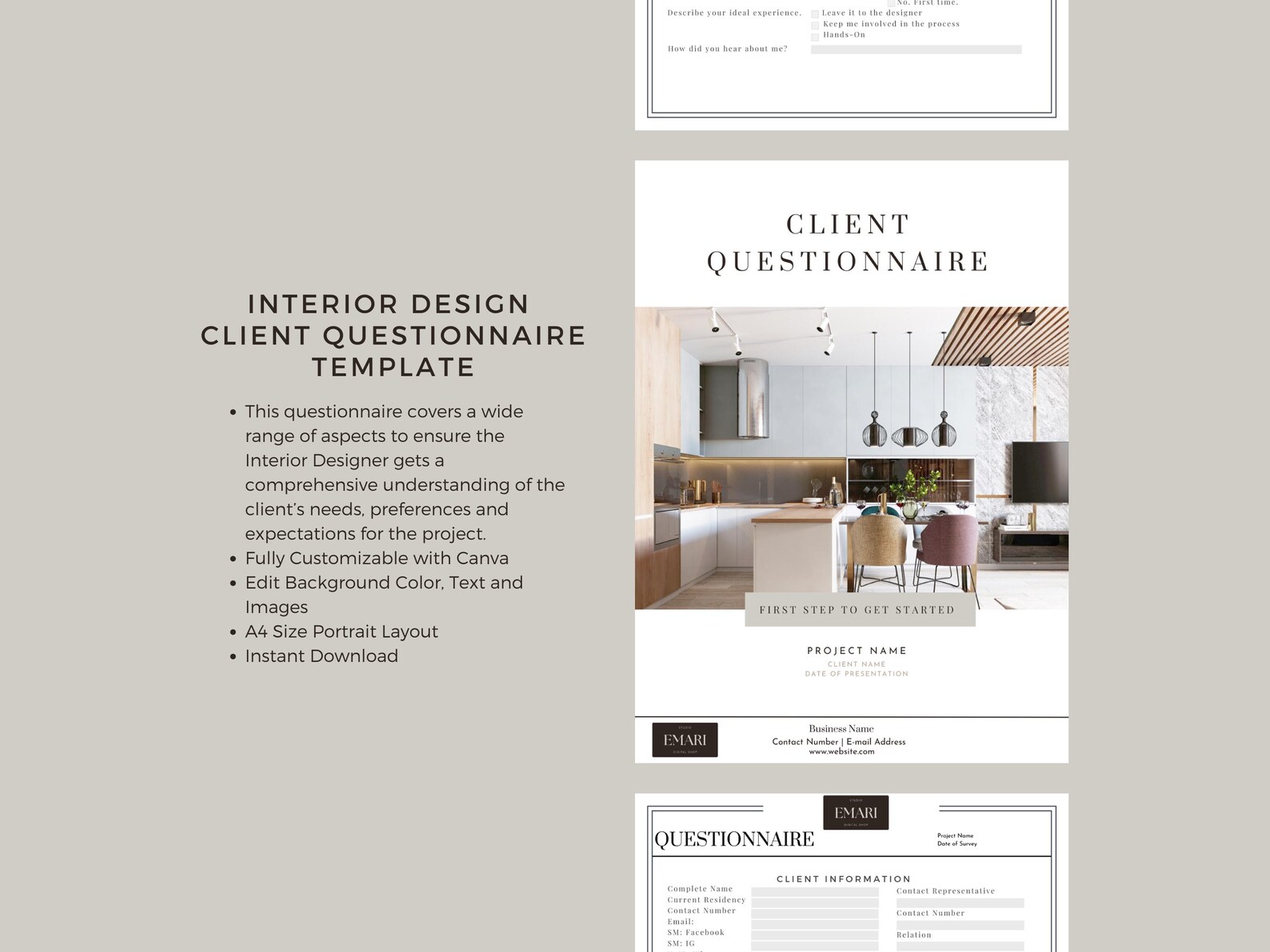 Onboarding Interior Design Client Style Questionnaire Architecture and ...