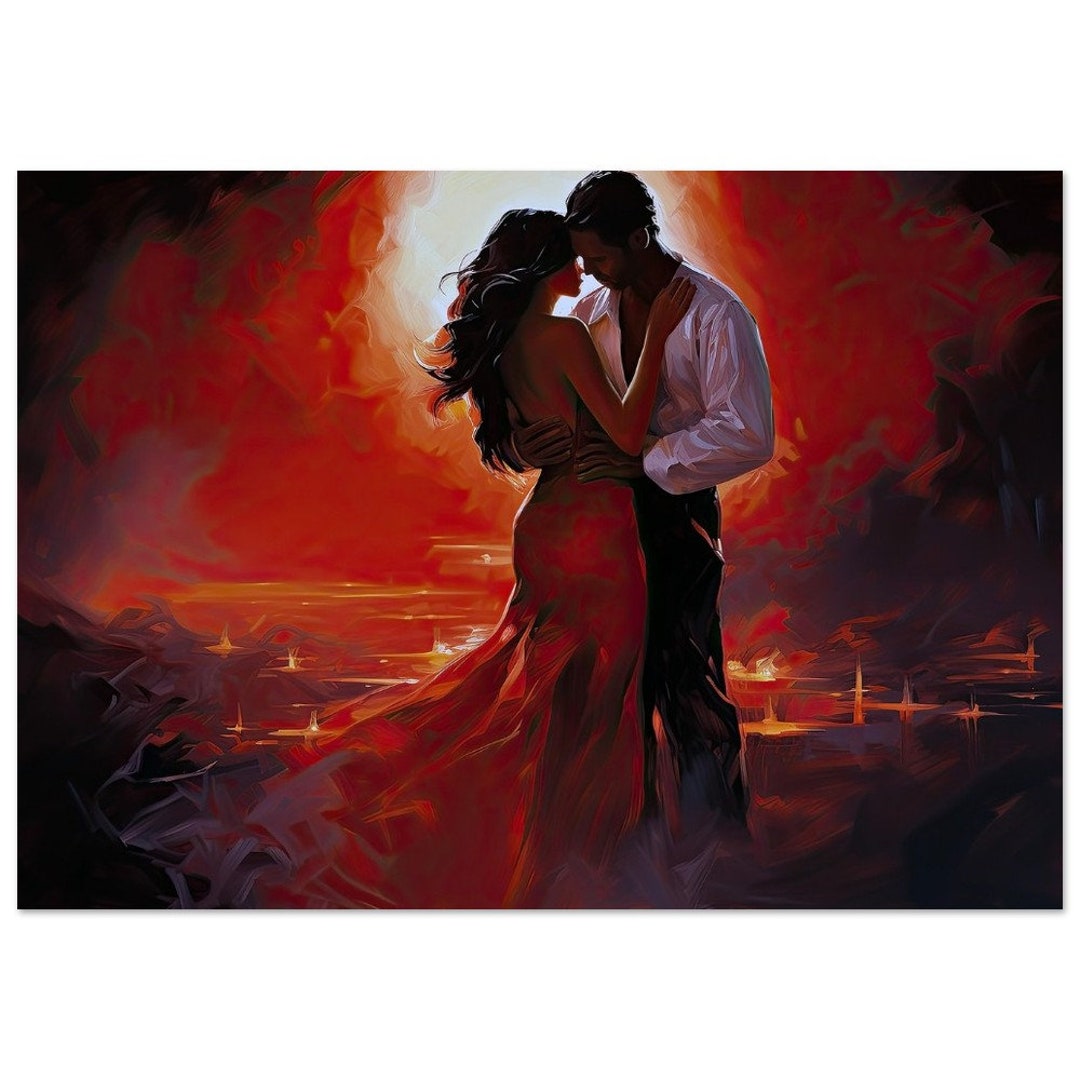 Romantic Couple Poster Eternally Entwined in Love's Embrace Premium ...
