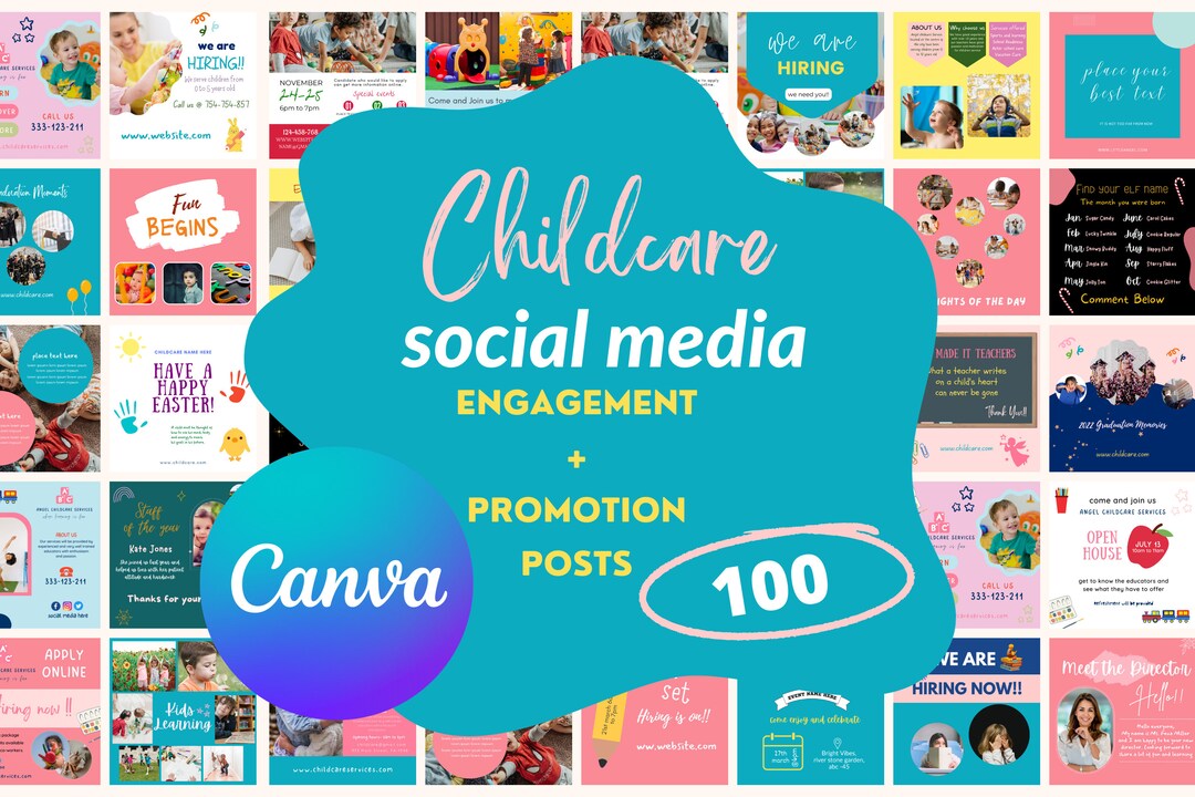 Childcare Instagram facebook Posts Colorful Canva - Etsy