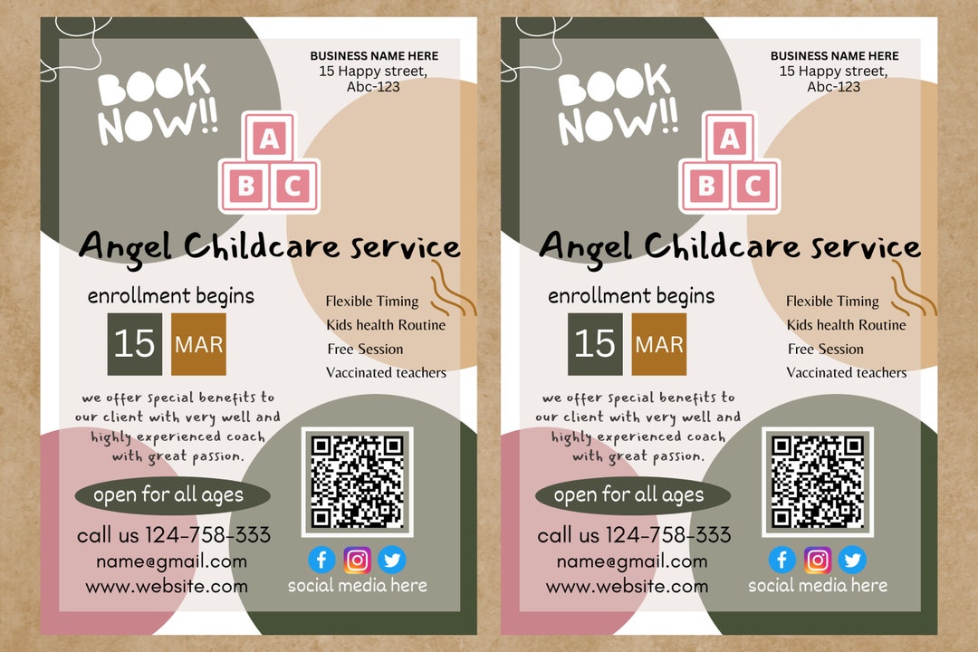 Boho Childcare Flyer Template QR Code Daycare Flyer A4 Size Family Day ...