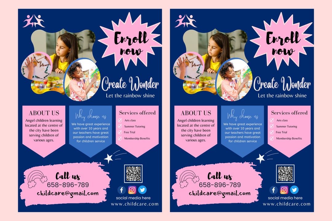 Childcare Flyer Template QR Code Daycare Flyer A4 Size - Etsy