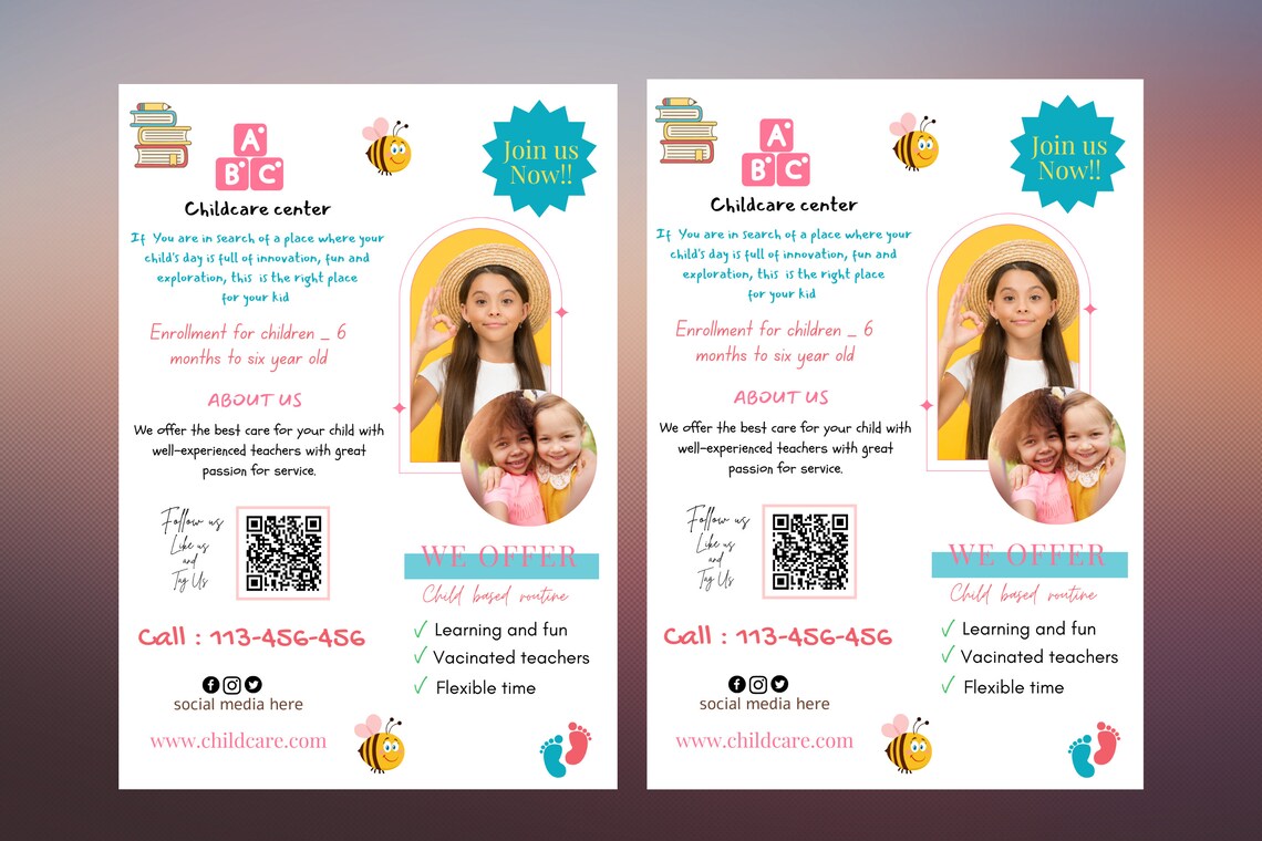Childcare Flyer Template QR Code Daycare Flyer A4 Size - Etsy