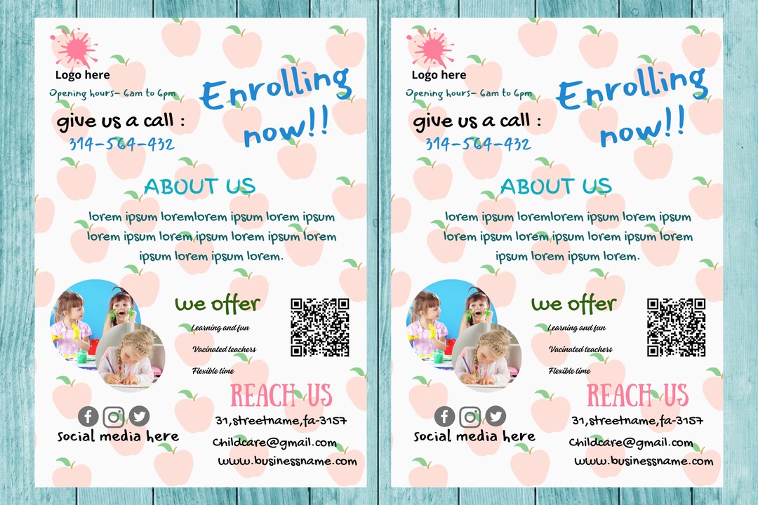 Childcare Flyer Template QR Code Daycare Flyer A4 Size Family Day Care ...