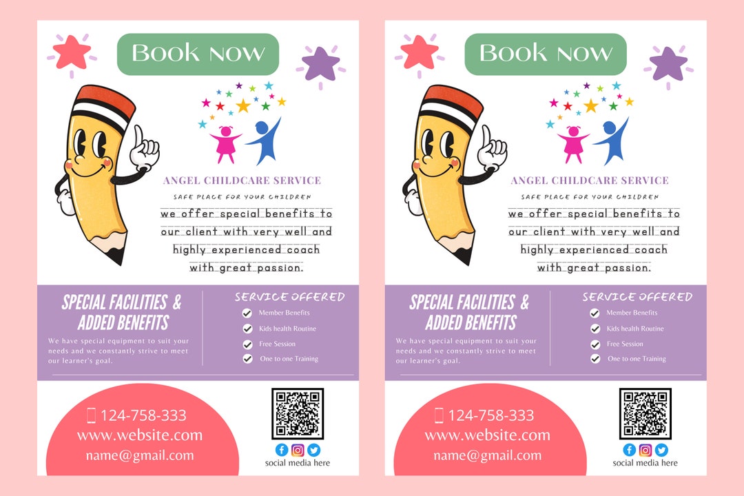 Childcare Flyer Template QR Code Daycare Flyer A4 Size - Etsy