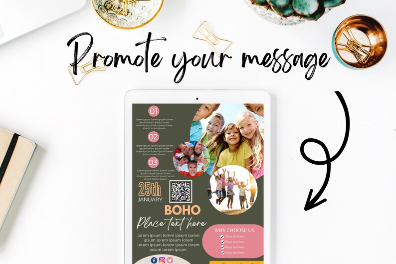 Childcare Boho Flyer Template| QR Code| Boho Flyer |A4 Size|family Day ...