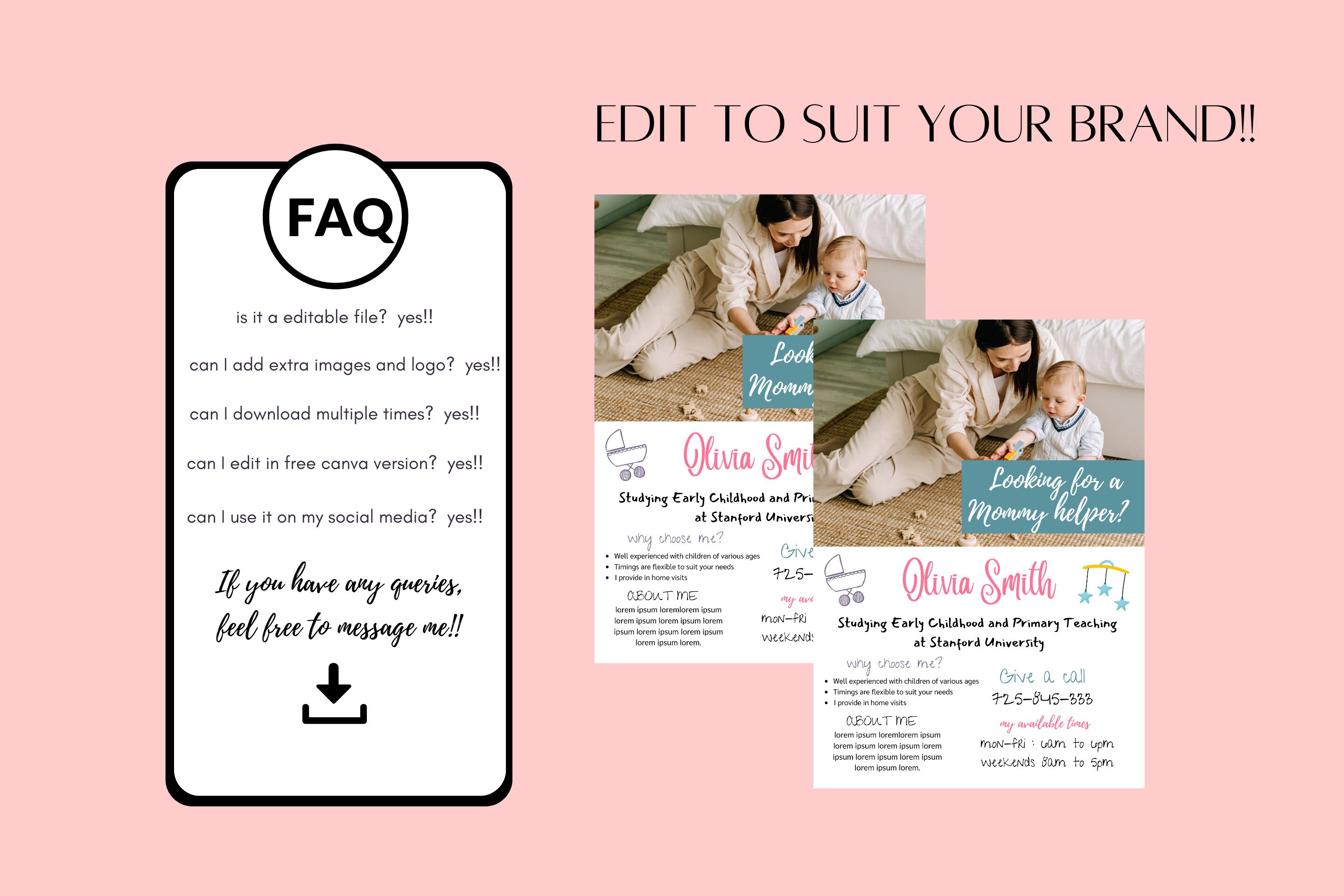 Childcare Editable Flyer| Mommy Helper Flyer | QR Code| Daycare Flyer ...