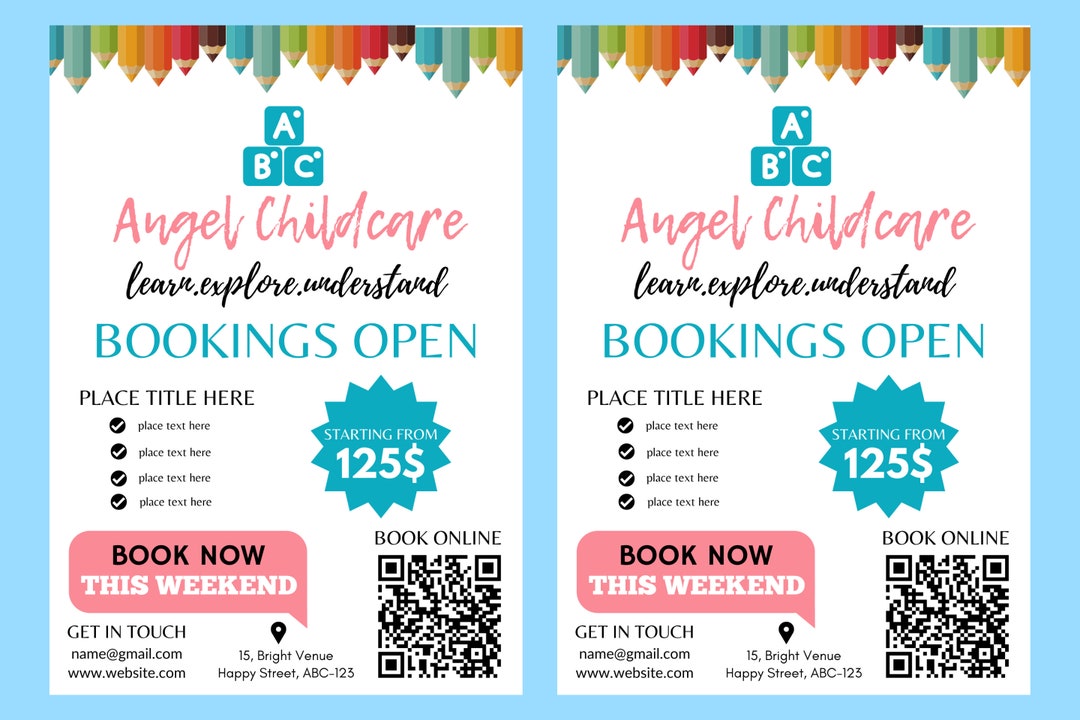 Childcare Booking Flyer Template QR Code Daycare Flyer A4 Sizefamily ...