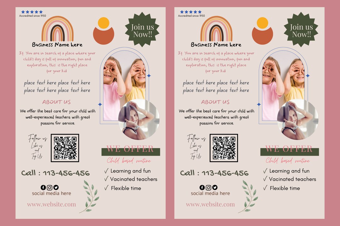 Boho Childcare Flyer Template QR Code Daycare Flyer A4 Size Family Day ...